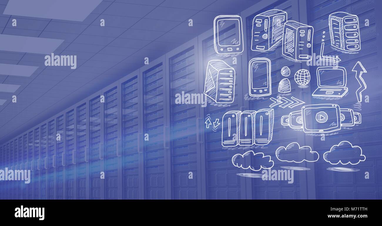 Servers network drawing doodles Stock Photo - Alamy