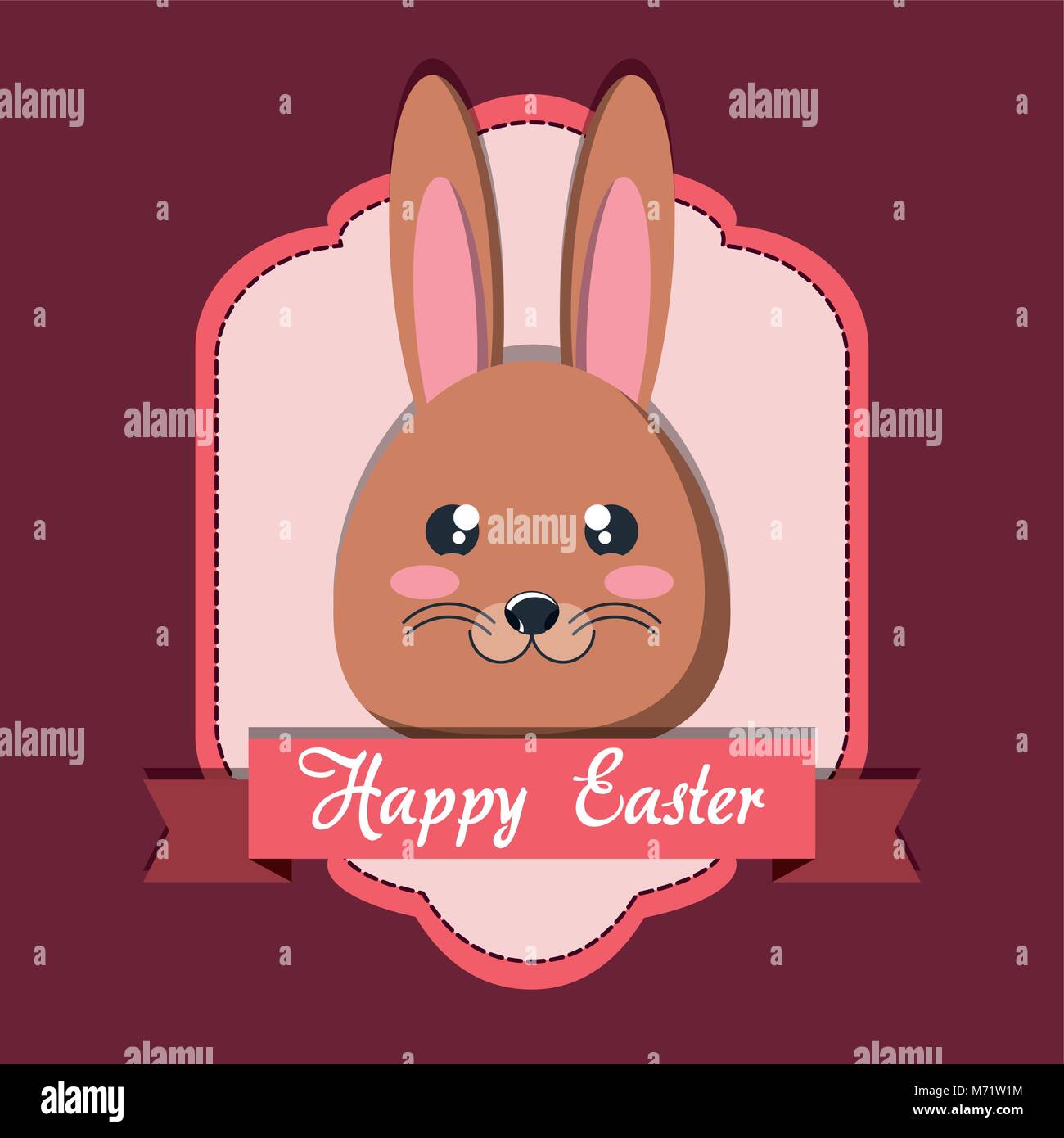 happy easter design with decorative frame and over red background ...