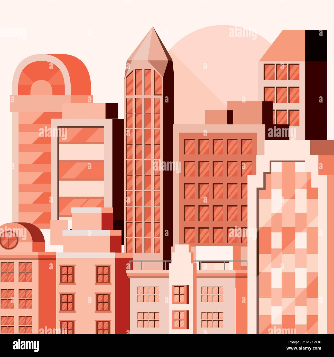 urban city landscape with skyscrapers, orange shading design vector ...