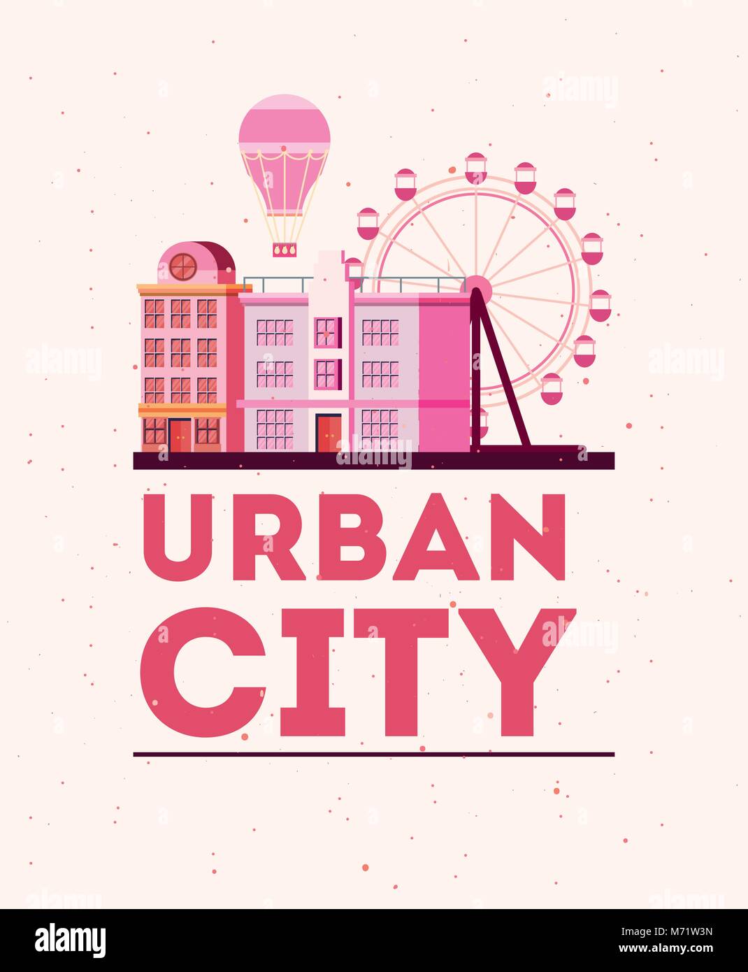 urban city design with city buildings and fortune wheel over white ...