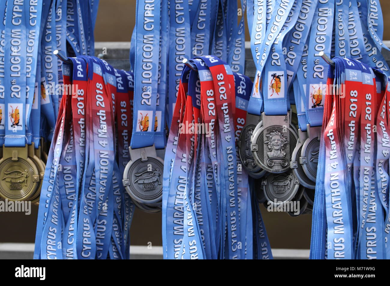 Medals awaiting awarding at the 20th Logicom Cyprus marathon, half ...