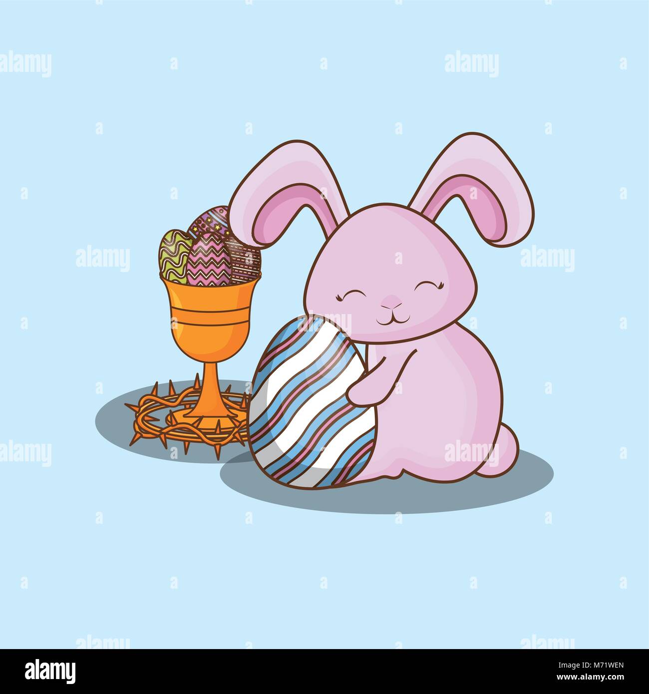 Happy easter design with cute bunny and holy grail with easter eggs ...