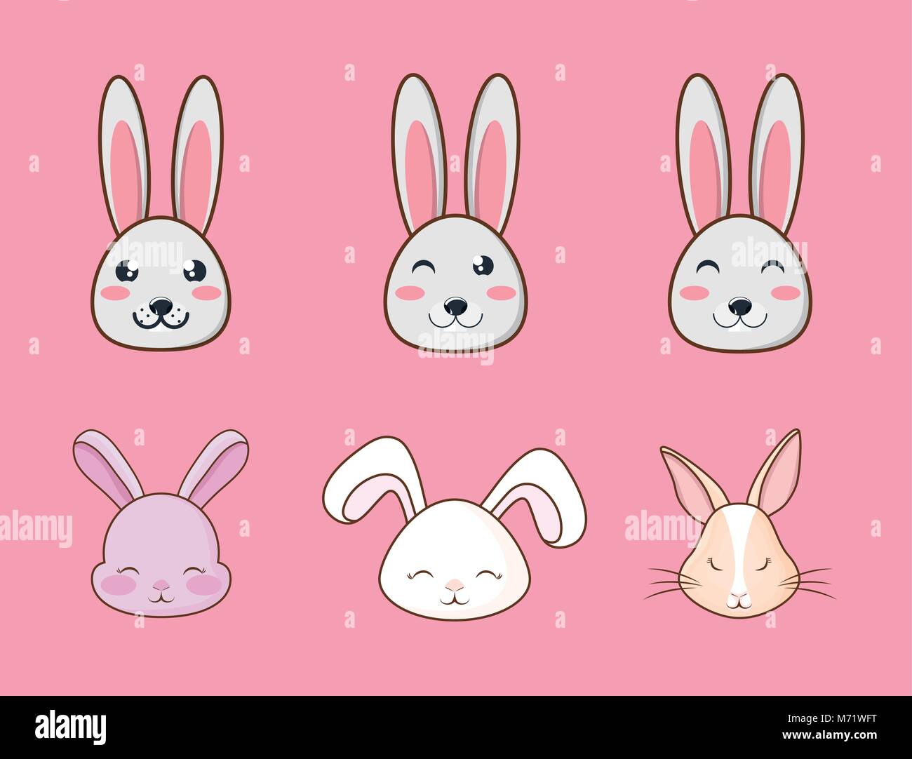 Icon set of cute rabbits over pink background, colorful design vector ...