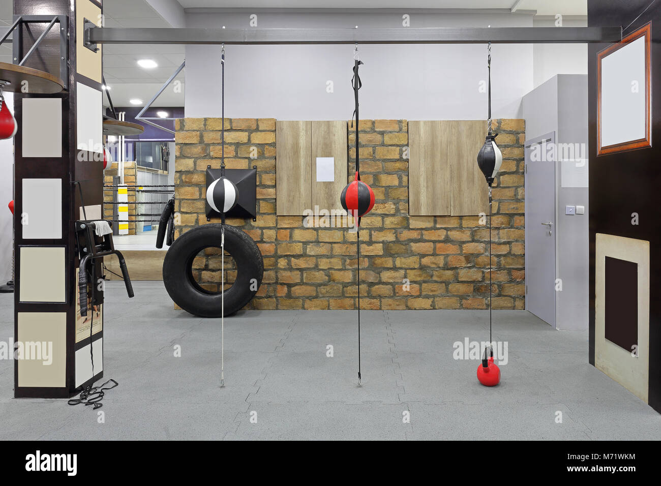 Boxing Club Interior With Punching Speed Bags Stock Photo - Alamy