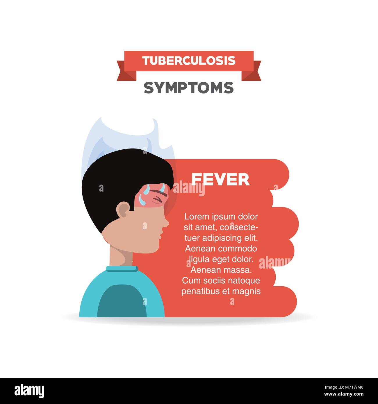 Tuberculosis infographic design with cartoon man with fever over white ...