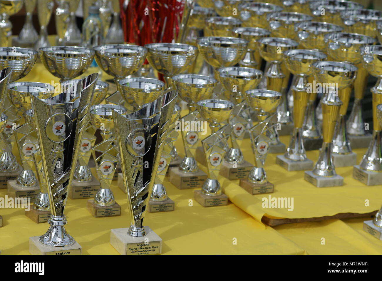 Trophies awaiting presentation at the 20th Logicom Cyprus marathon ...