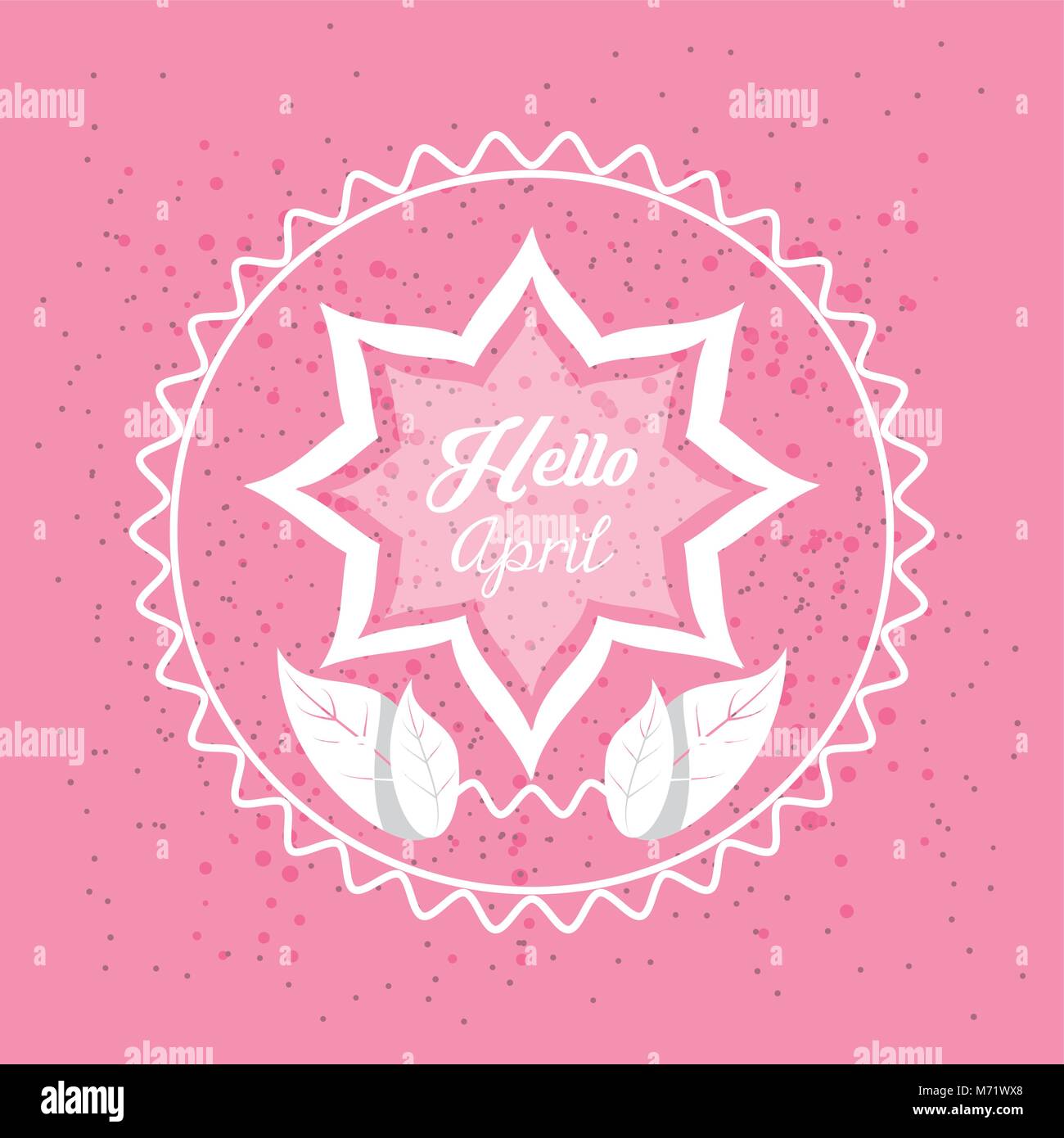 Hello april design with decorative frame and shape of flower icon over ...