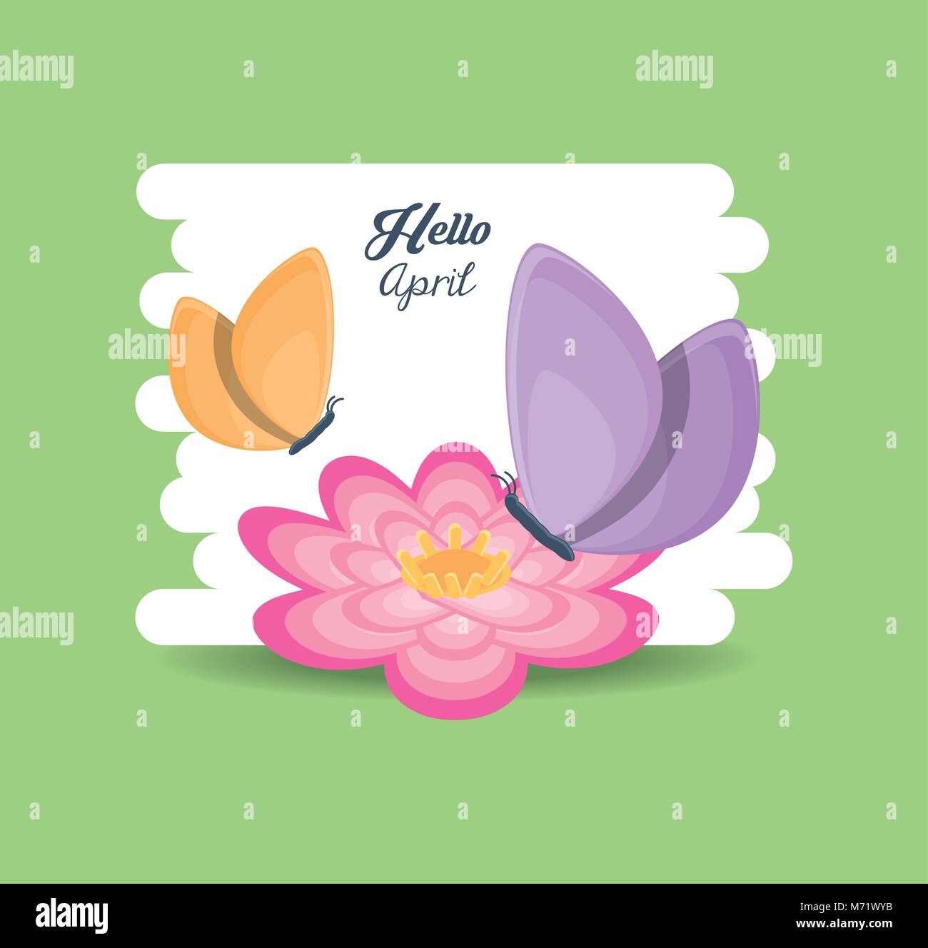 Hello april design with beautiful flower with beautiful butterflys over ...