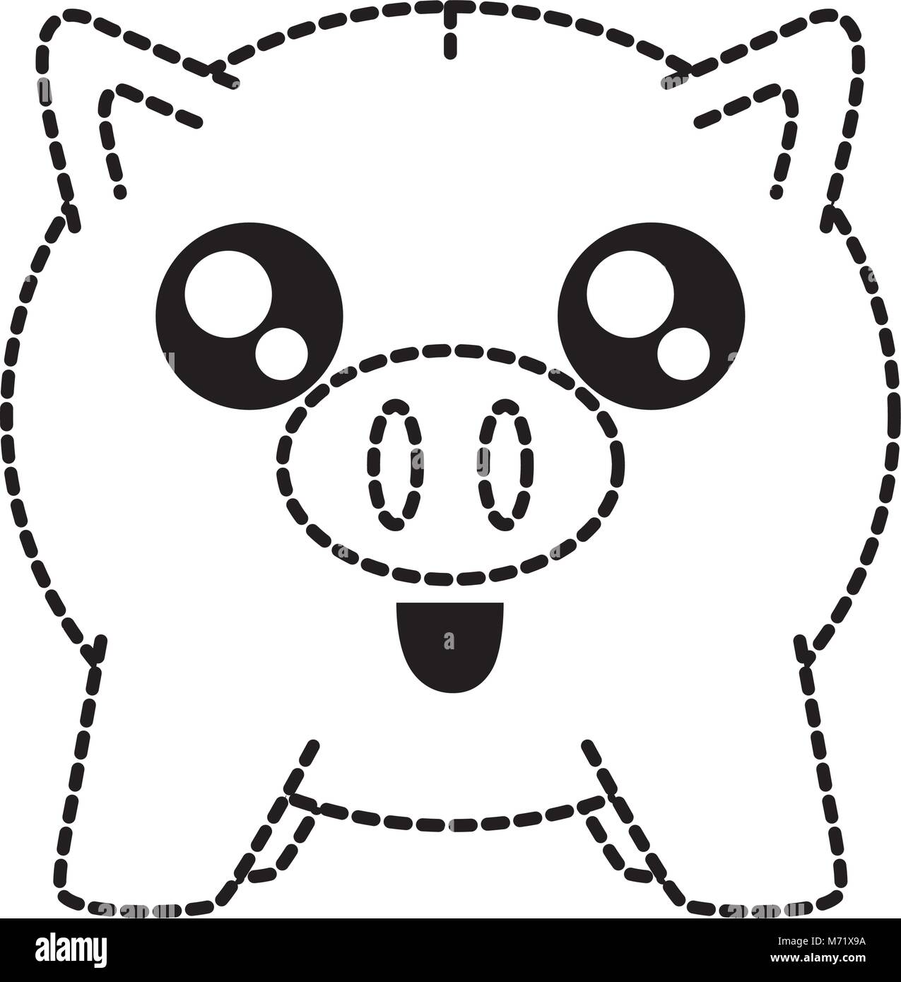 flat line uncolored kawaii piggybank sticker over white background ...
