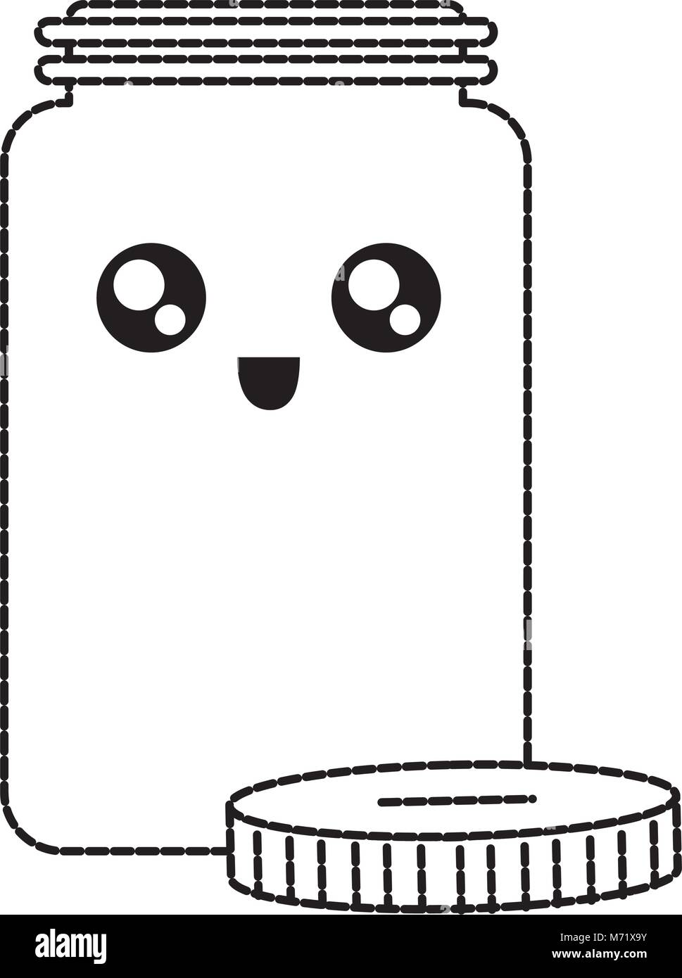 flat line uncolored kawaii jar coin bank sticker with lid in side ...