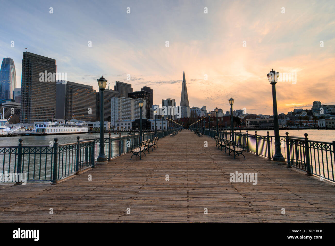 San Francisco Skyline and Boardwalk Sunset Stock Photo - Alamy