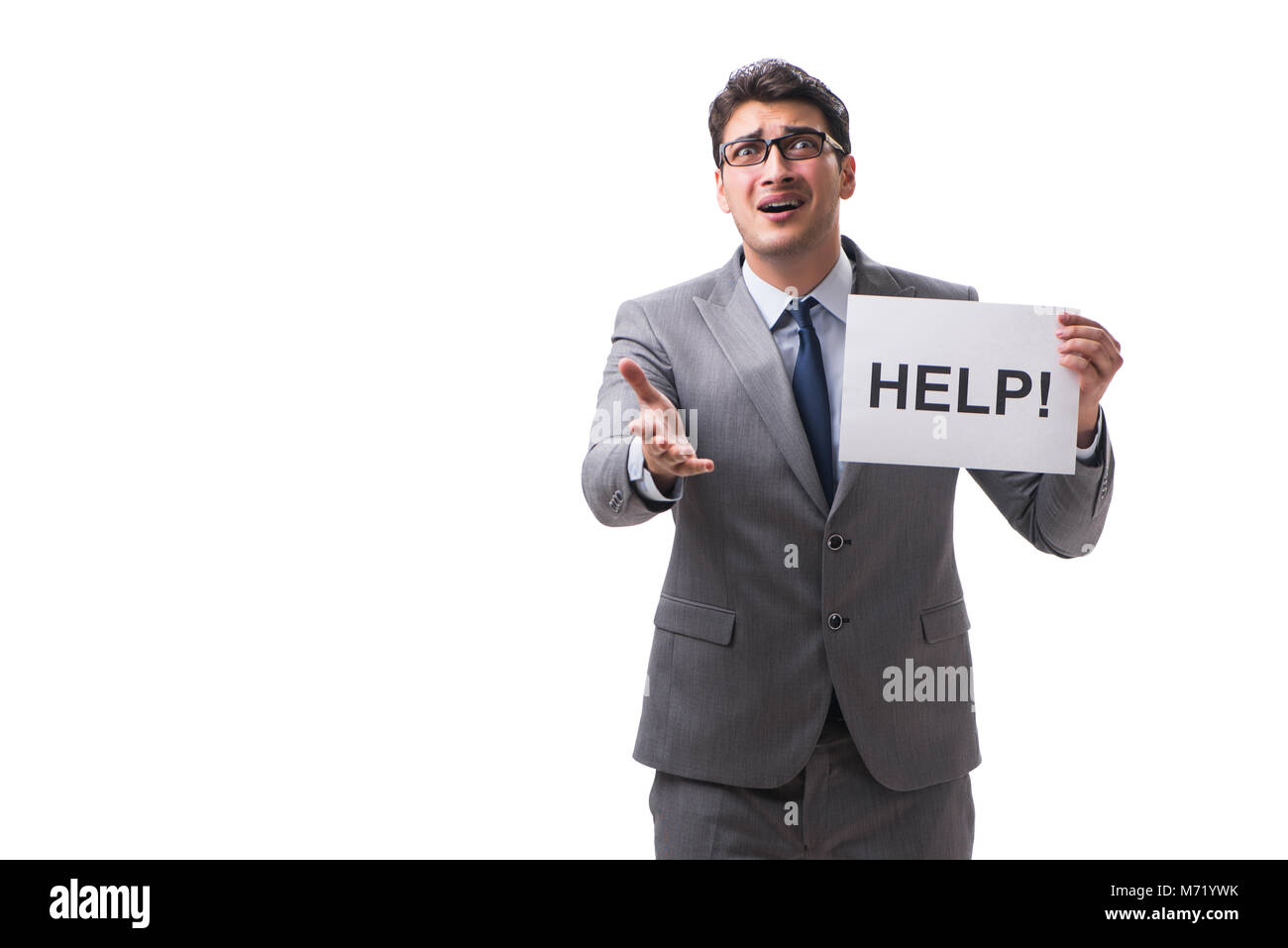 Businessman asking for help isolated on white background Stock Photo ...