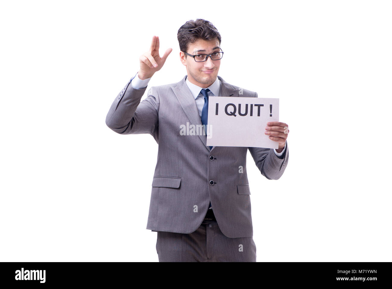 Businessman in resignation concept isolated on white background Stock ...