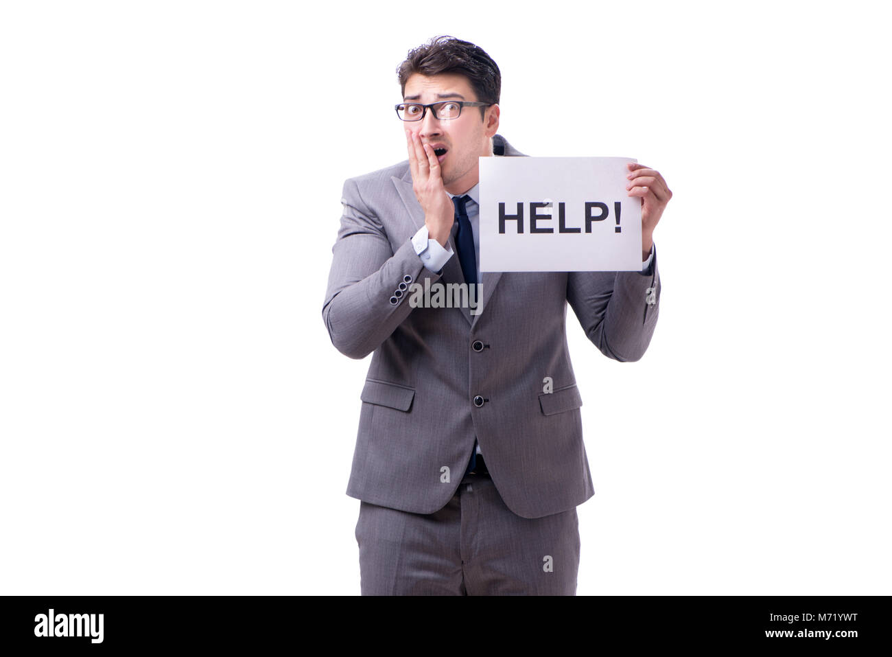Businessman asking for help isolated on white background Stock Photo ...