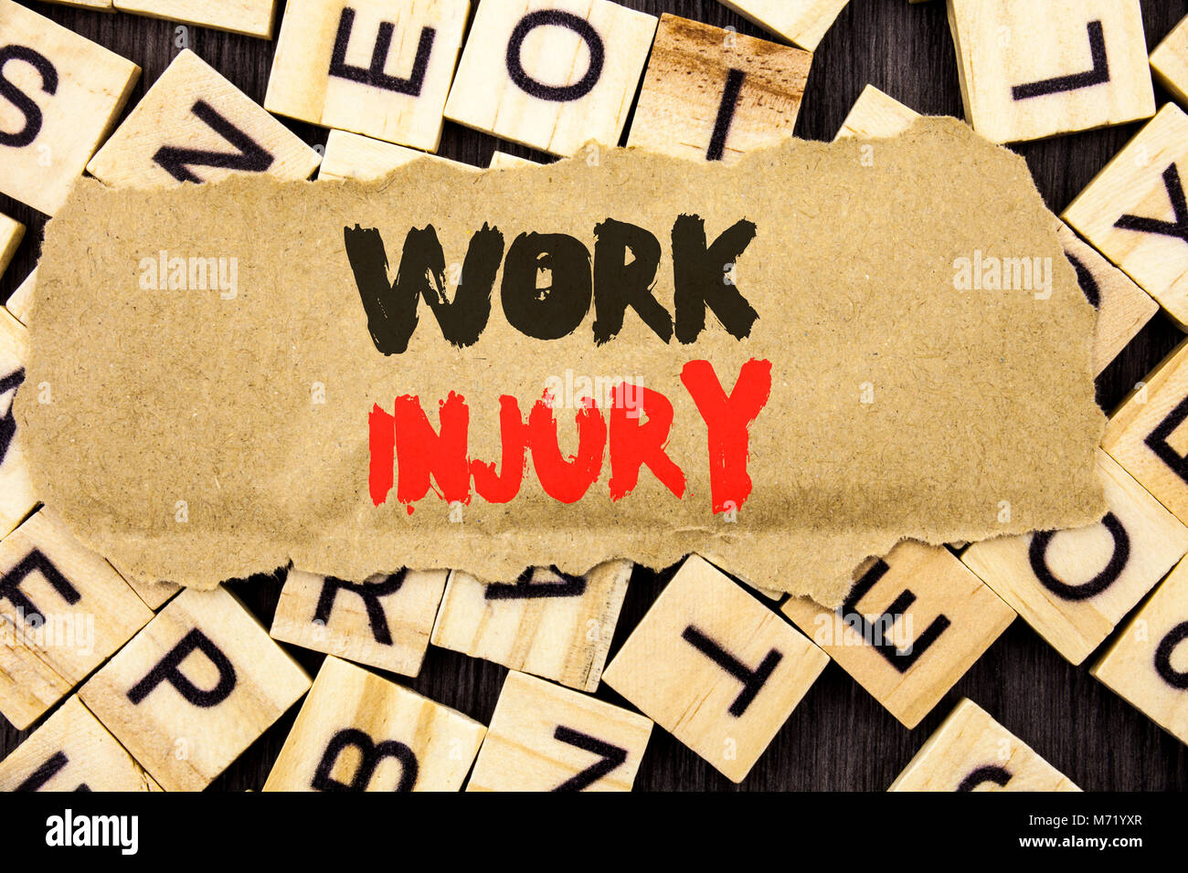 Handwriting Announcement text showing Work Injury. Concept meaning Bad ...
