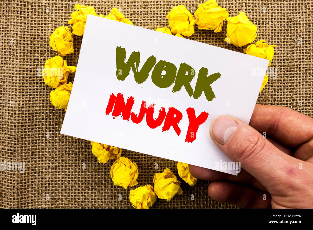 Handwritten text sign showing Work Injury. Conceptual photo Bad Body ...