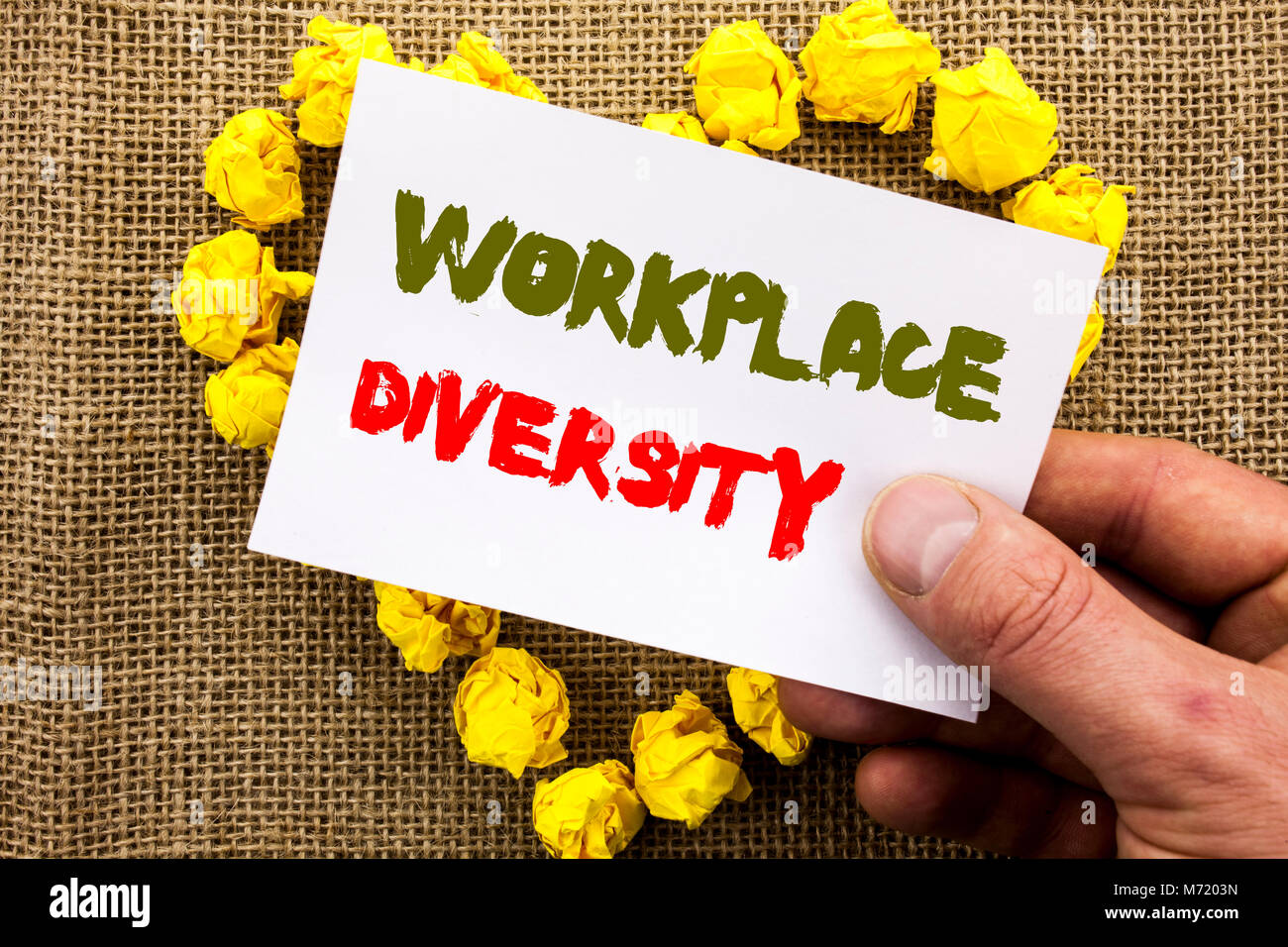 Handwritten text sign showing Workplace Diversity. Conceptual photo ...