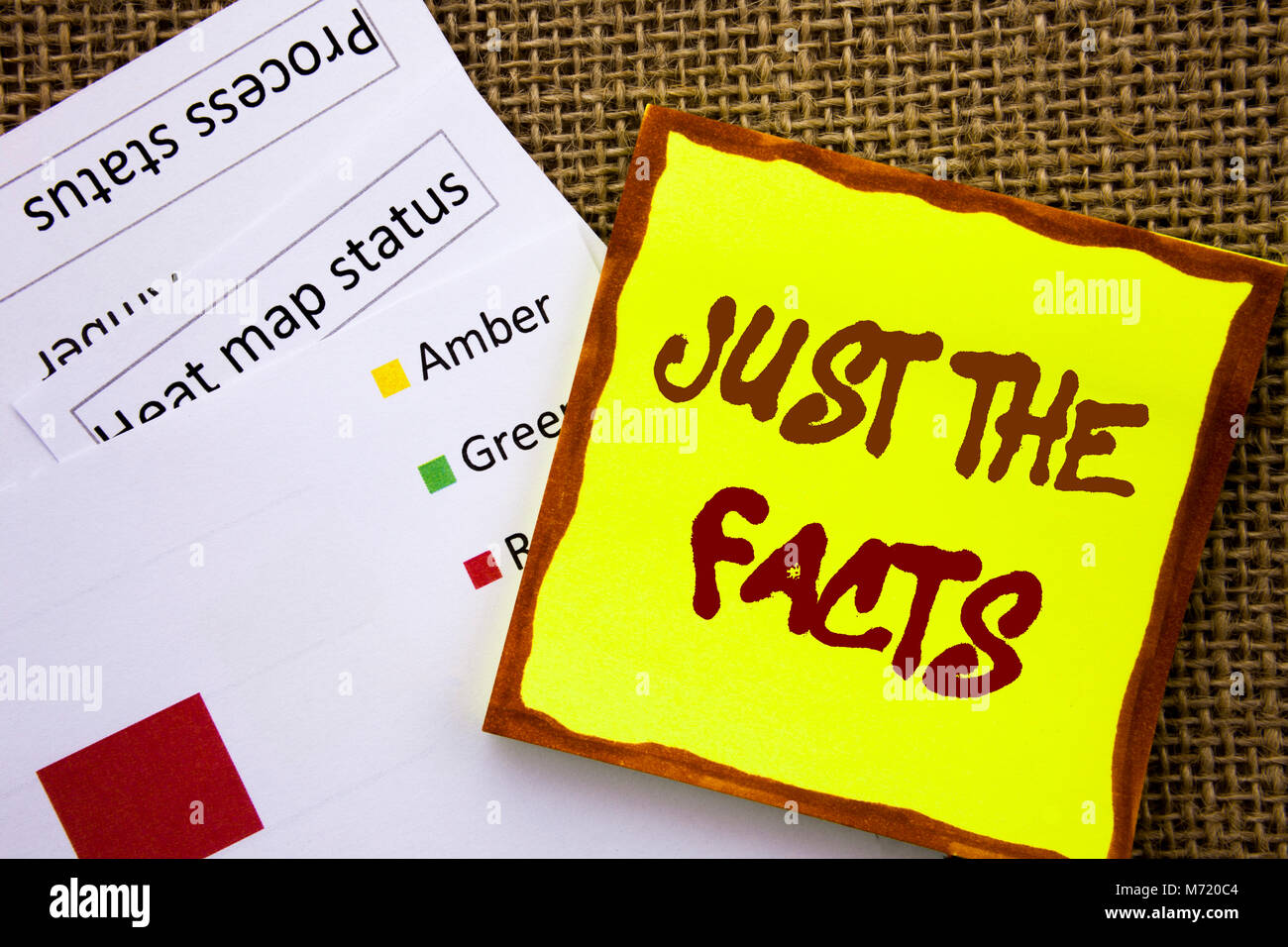 Handwritten text sign showing Just The Facts. Business concept for ...