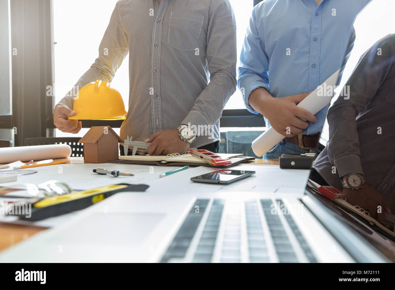 Engineer and Architect concept, Engineer Architects office team working ...