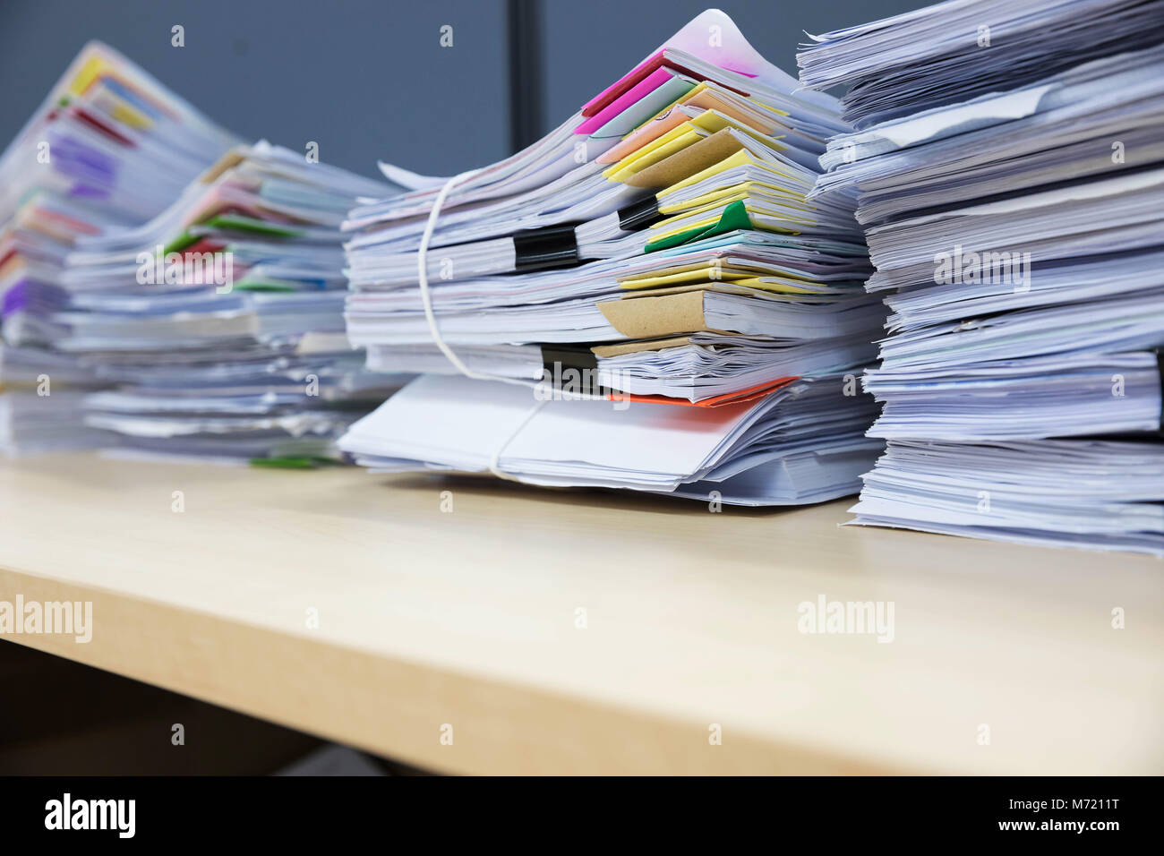 Business and finance concept of office working, Pile of unfinished ...