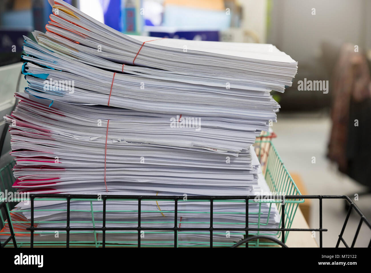 Business and finance concept of office working, Pile of unfinished ...