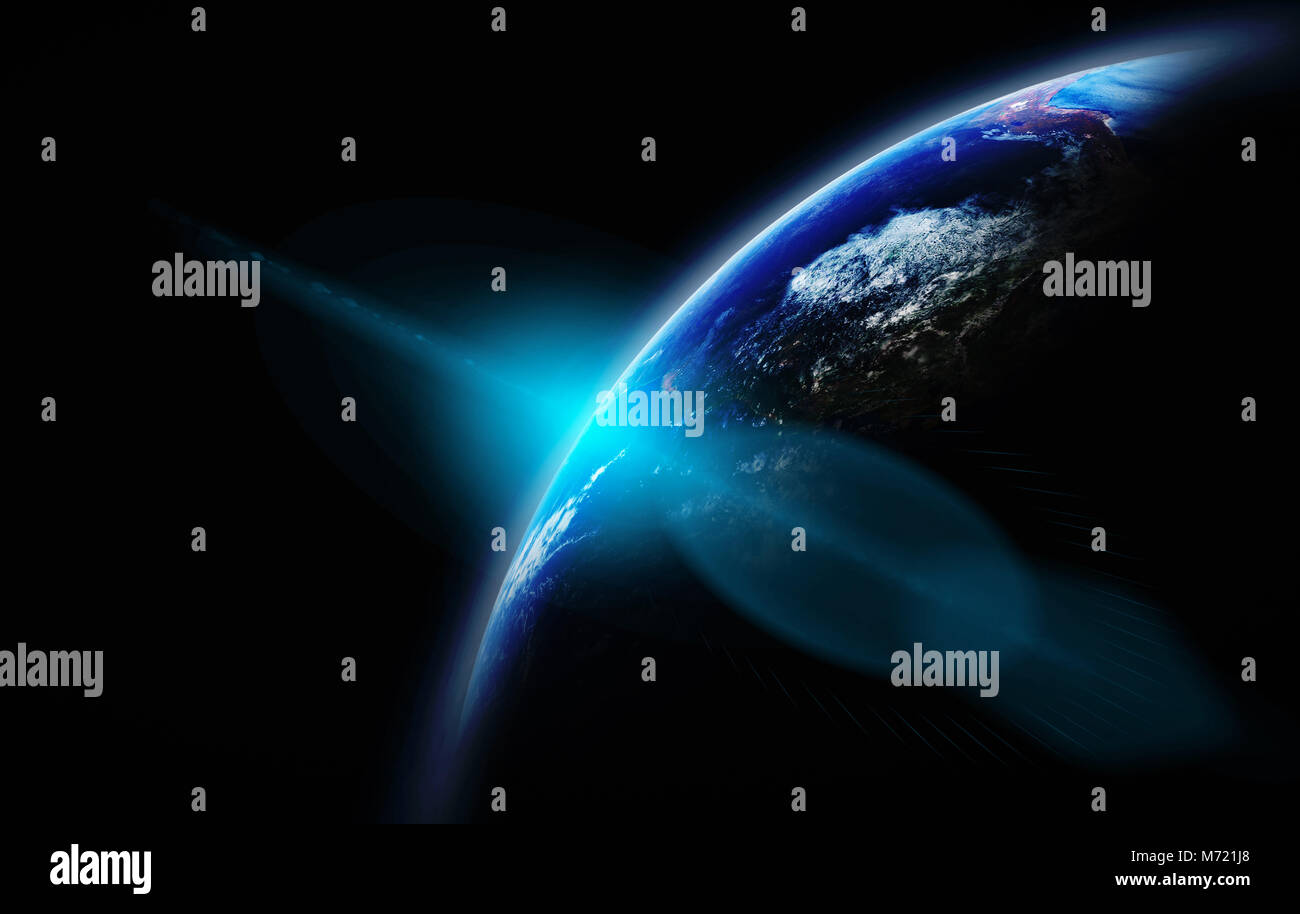 Part of earth with sun rise and lens flare background, Internet Network ...