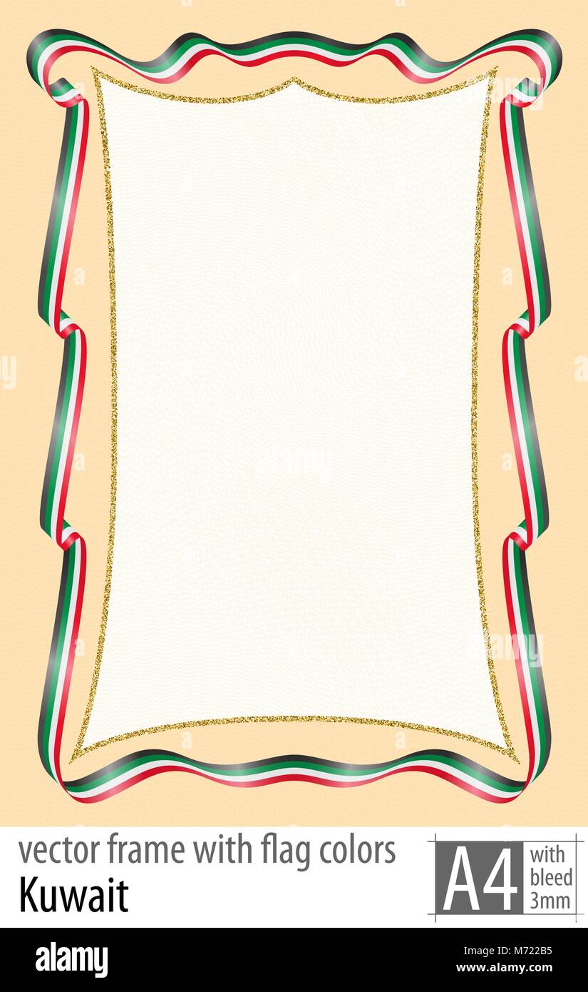 Frame and border of ribbon with the colors of the Kuwait flag, with ...