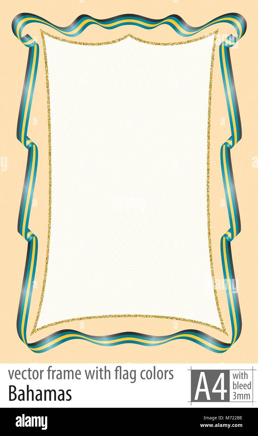 Frame and border of ribbon with the colors of the Bahamas flag, with ...