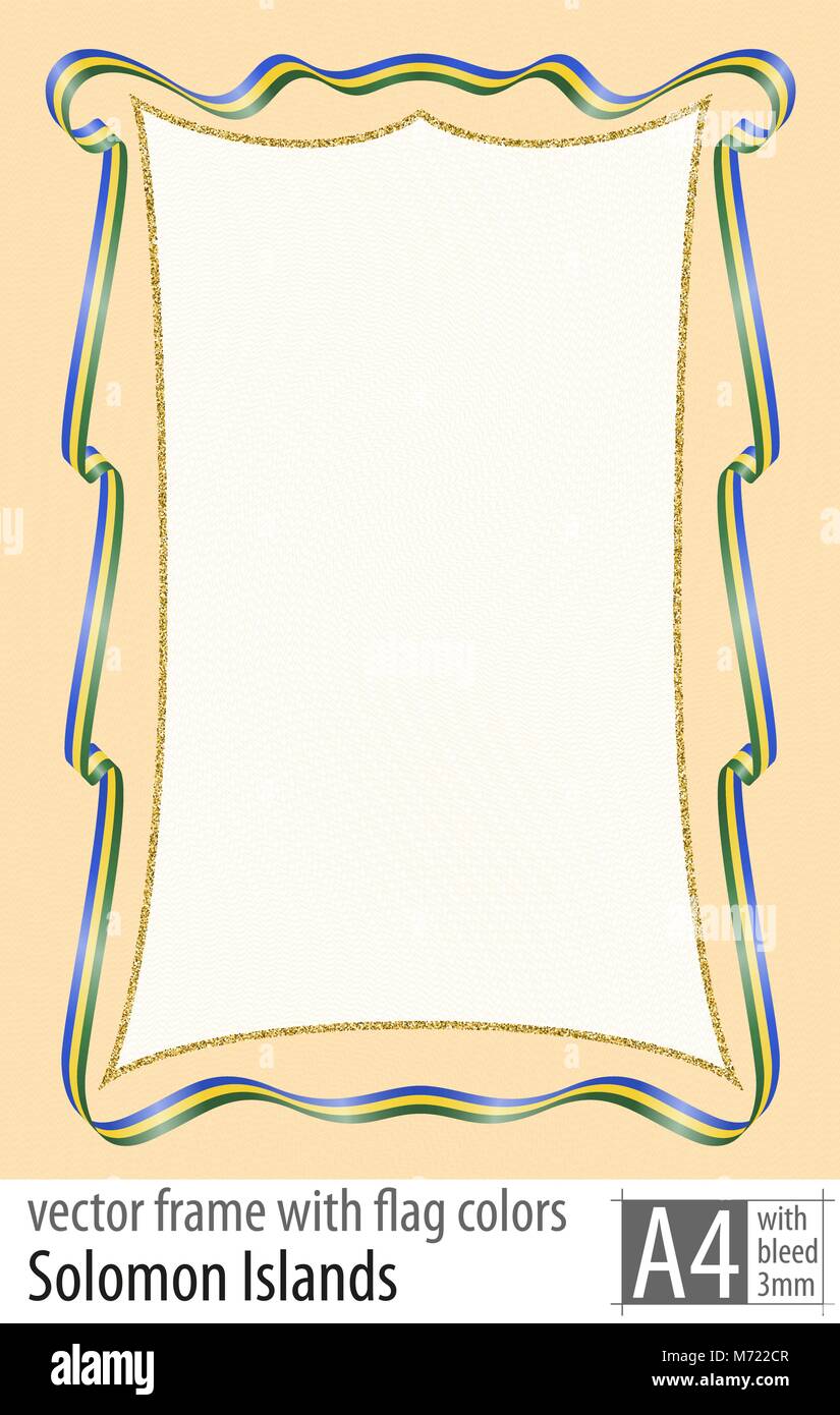 Frame and border of ribbon with the colors of the Solomon Islands flag ...