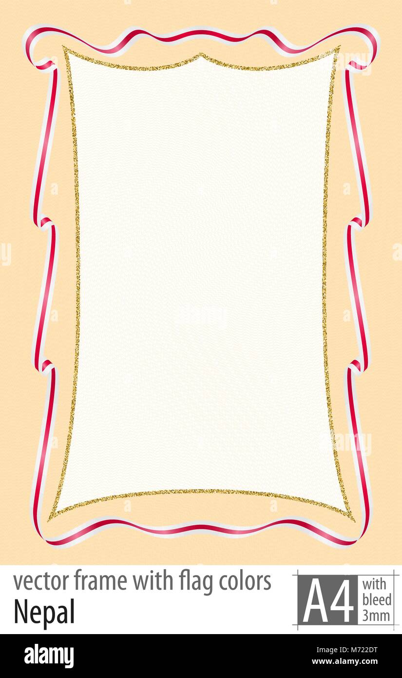 Frame and border of ribbon with the colors of the Nepal flag, with ...