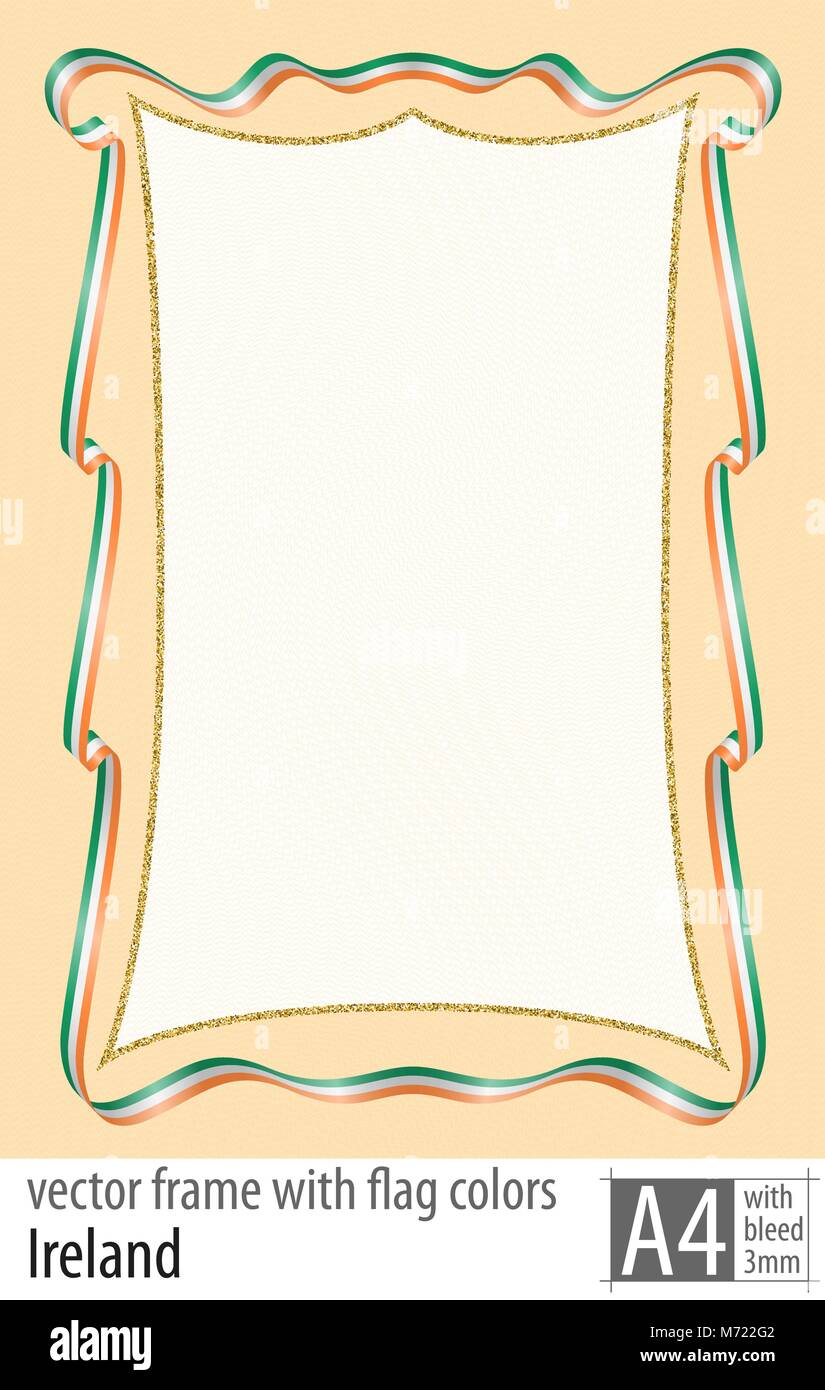 Frame and border of ribbon with the colors of the Ireland flag, with ...