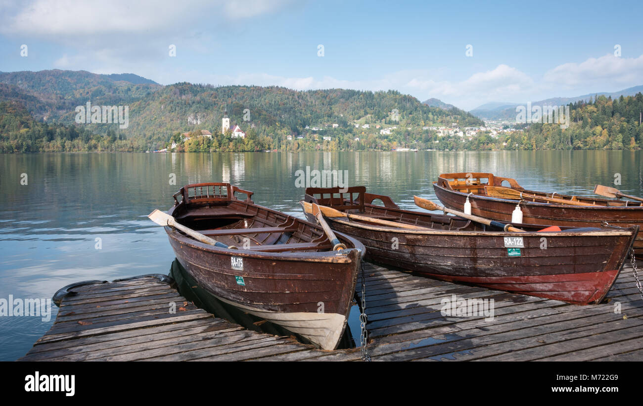 Wooden Rowing Boats, Lake Bled, Slovenia Stock Photo - Alamy