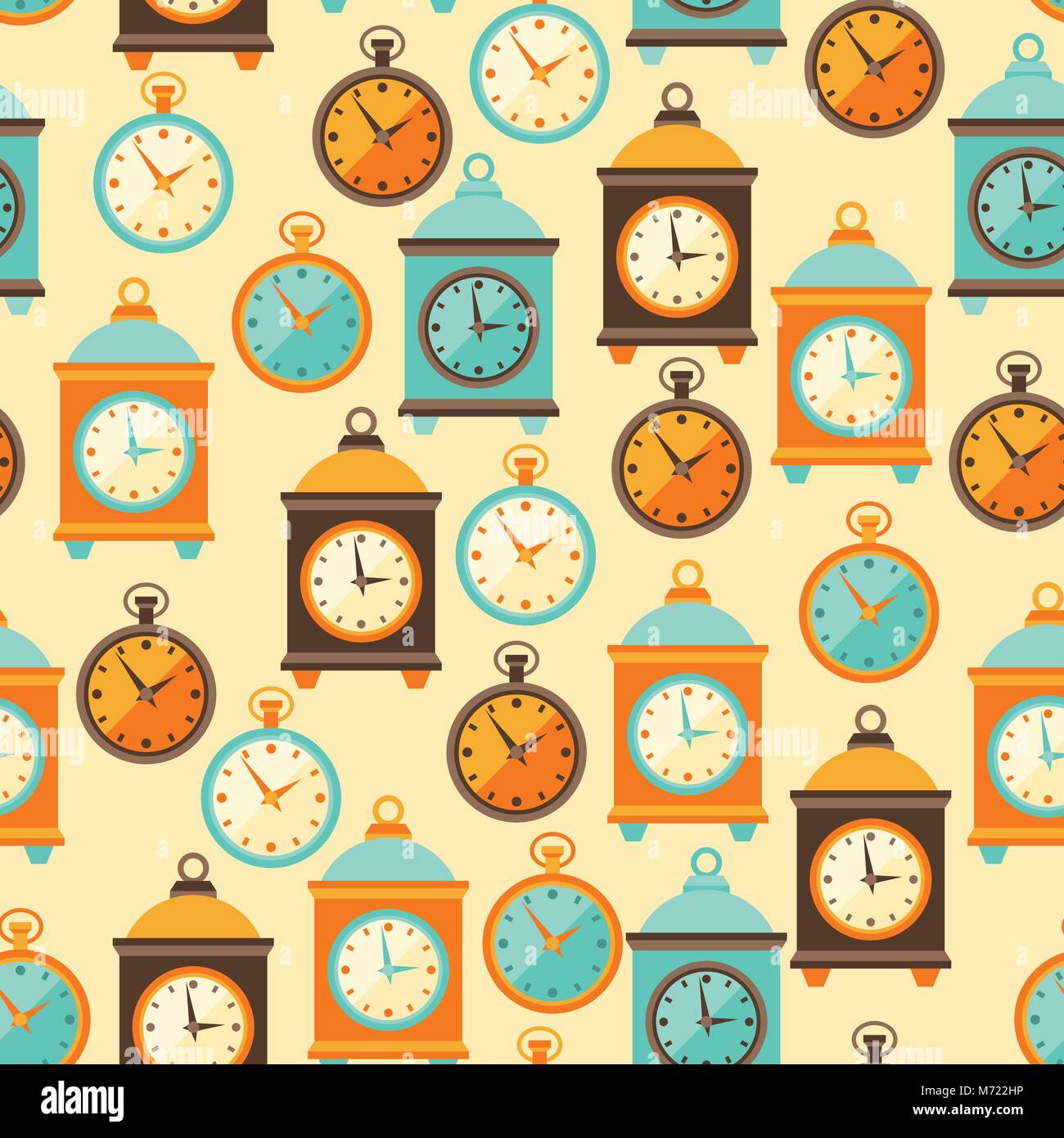 Seamless retro pattern with watches in flat style Stock Vector Image ...