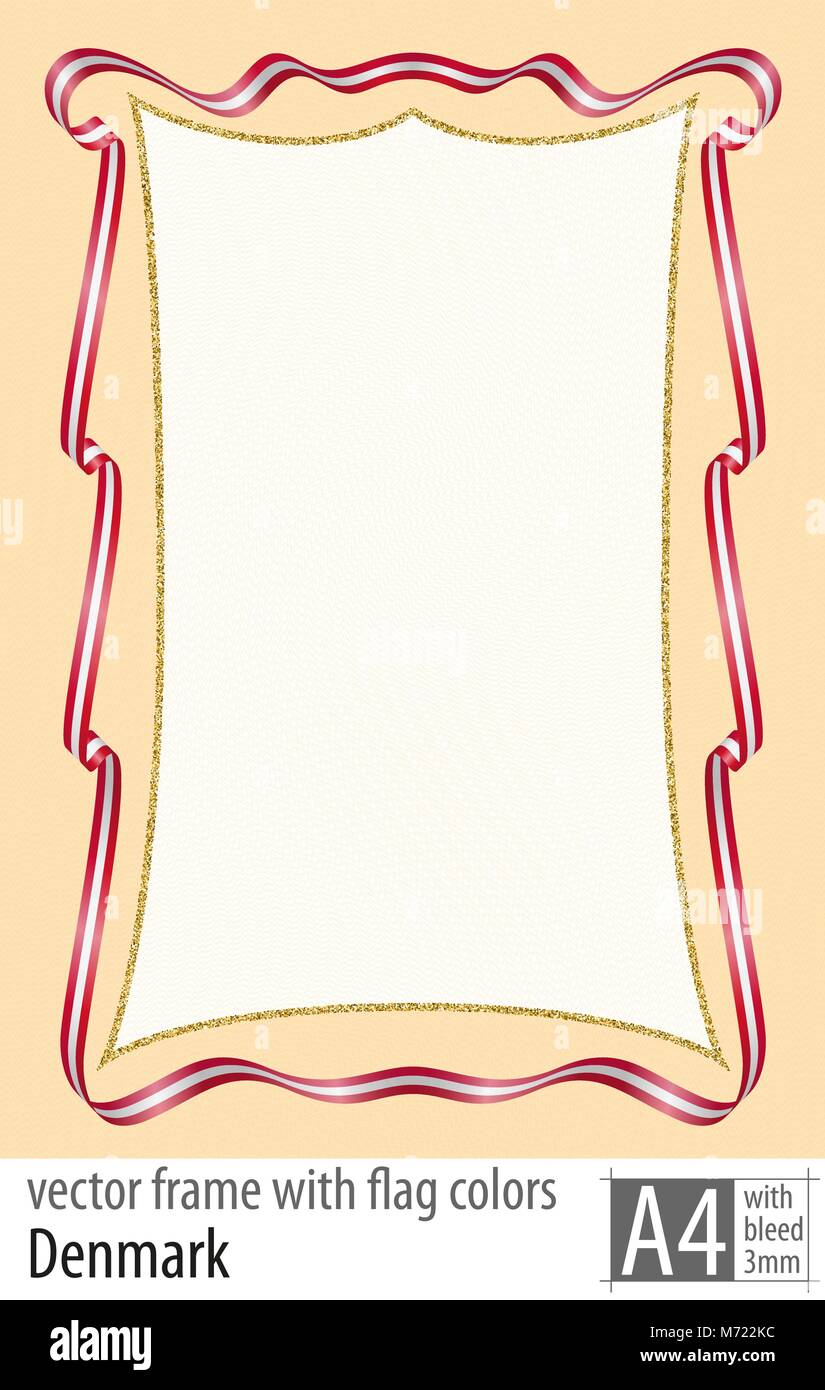 Frame and border of ribbon with the colors of the Denmark flag, with ...