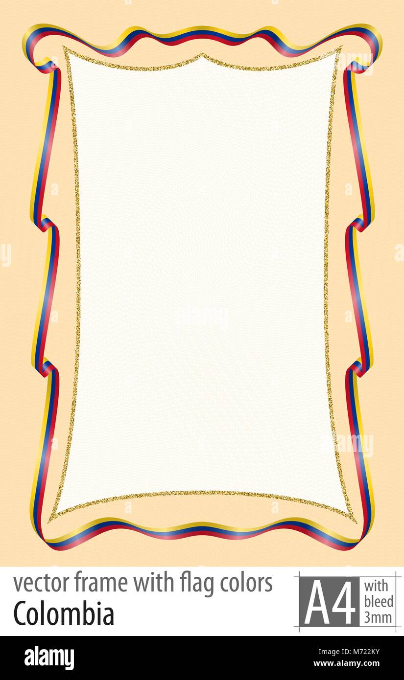 Frame and border of ribbon with the colors of the Colombia flag, with ...