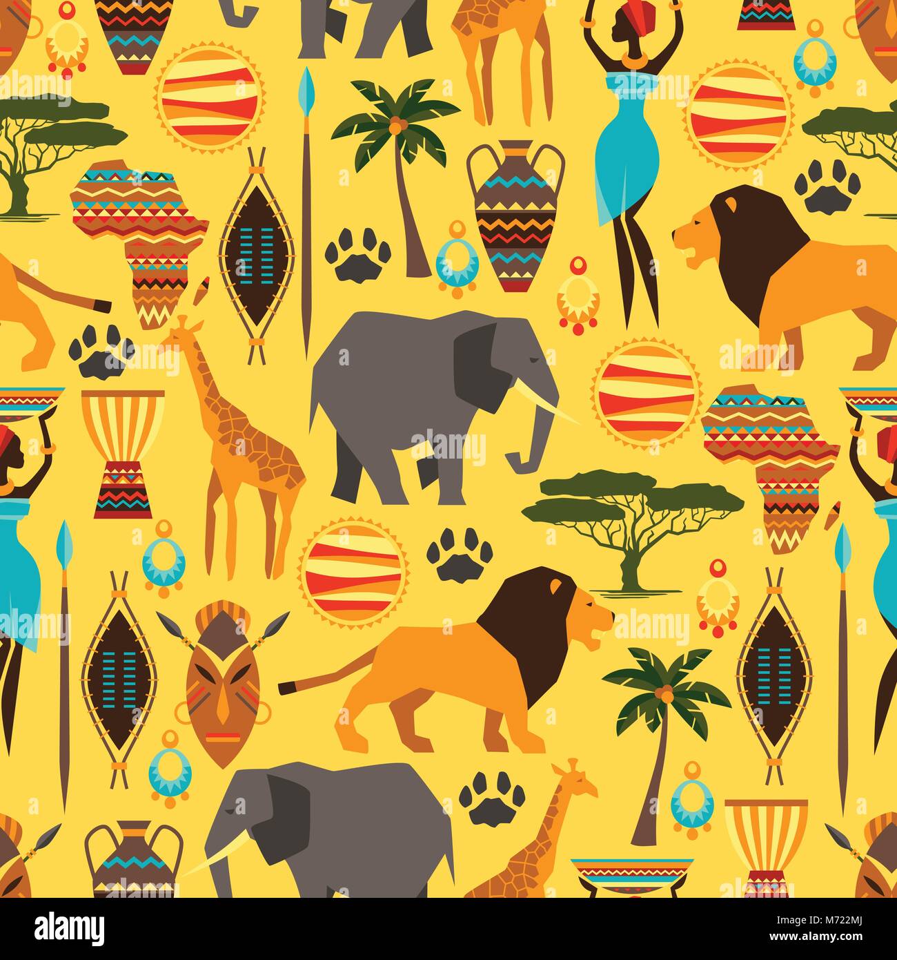 African ethnic seamless pattern with stylized icons Stock Vector Image ...