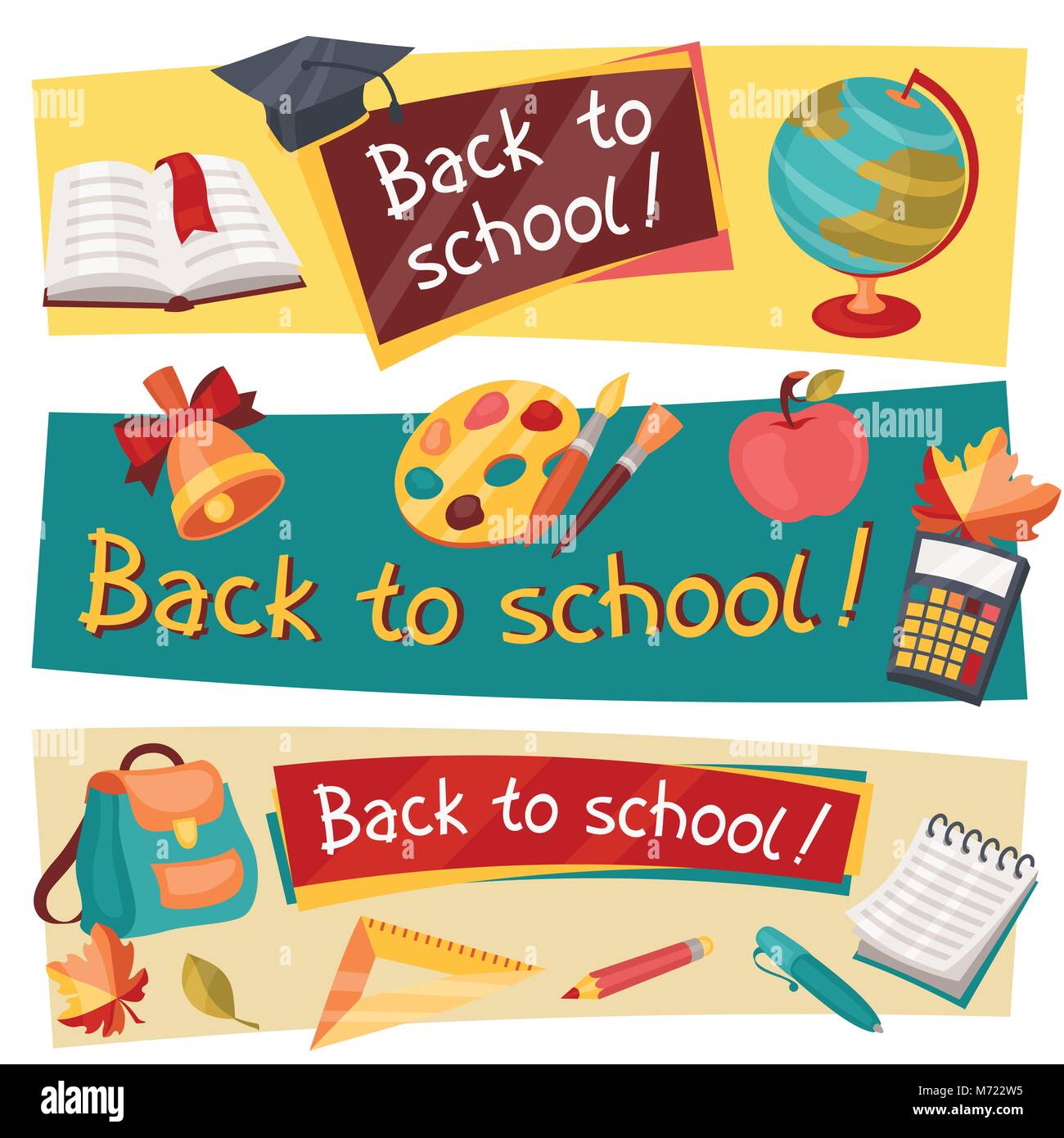 Back to school horizontal banners with education icons Stock Vector ...