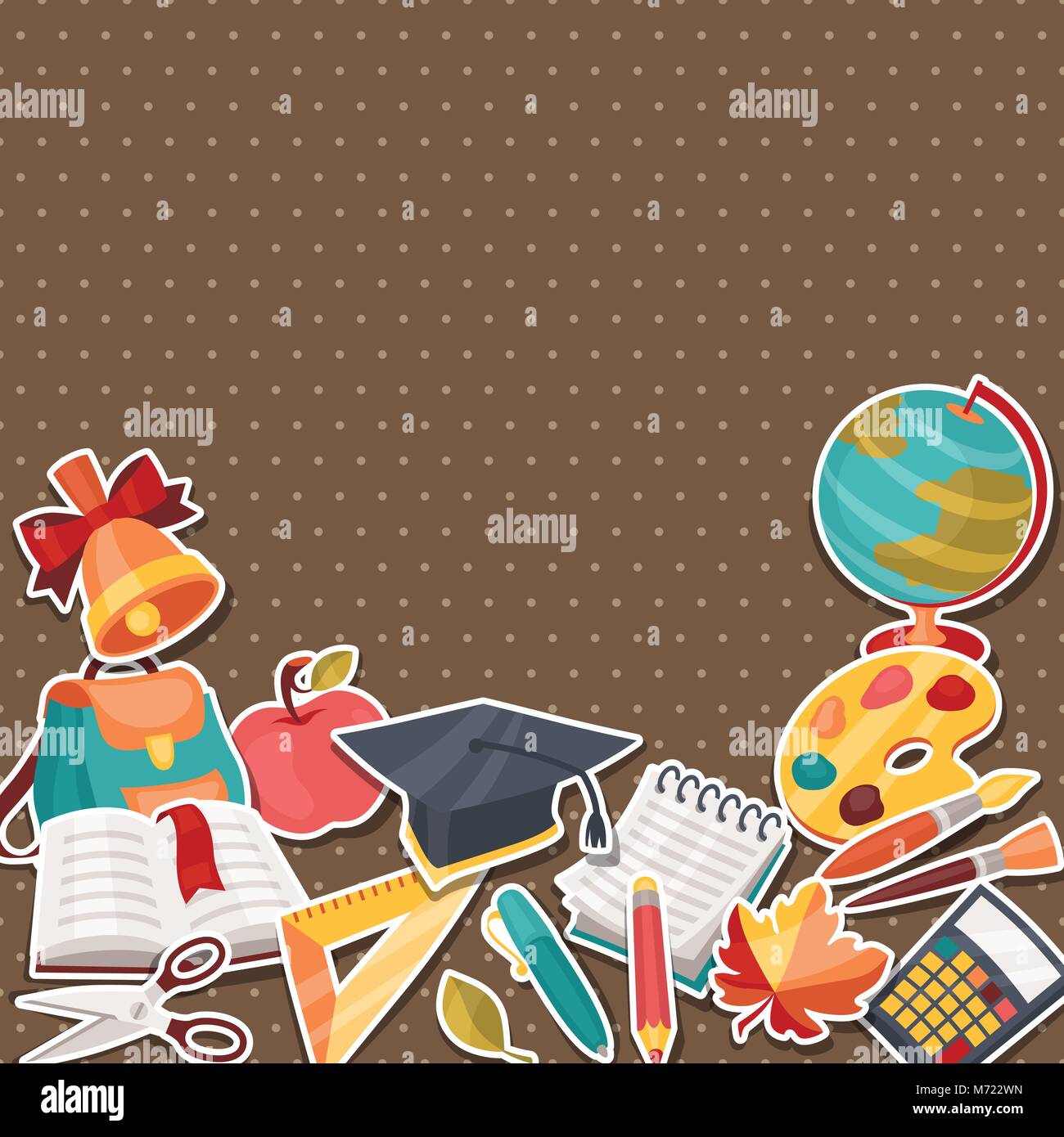 School background with education sticker icons and symbols Stock Vector ...