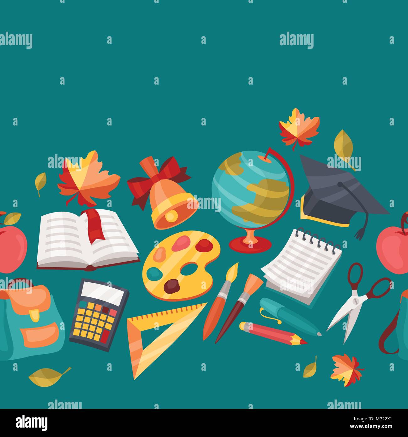 School seamless pattern with education icons and symbols Stock Vector ...