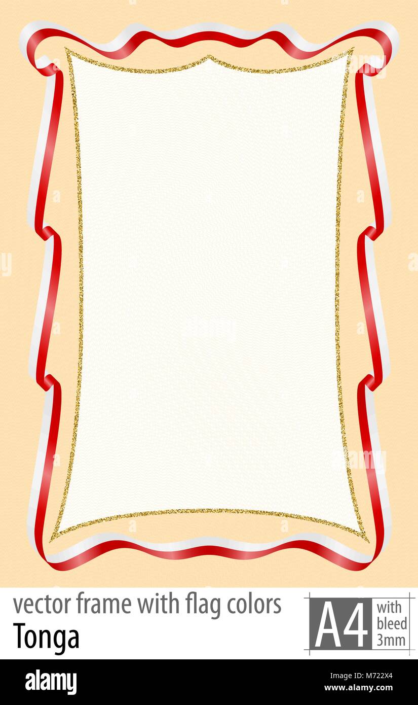 Frame and border of ribbon with the colors of the Tonga flag, with ...