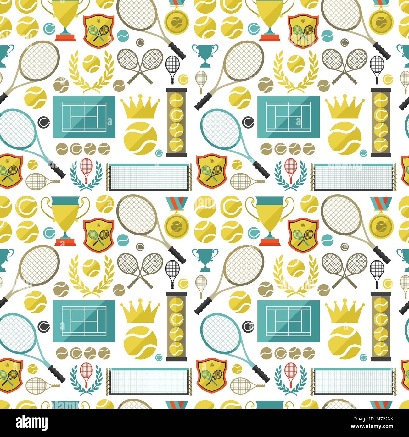 Sports seamless pattern with tennis icons in flat design style Stock ...