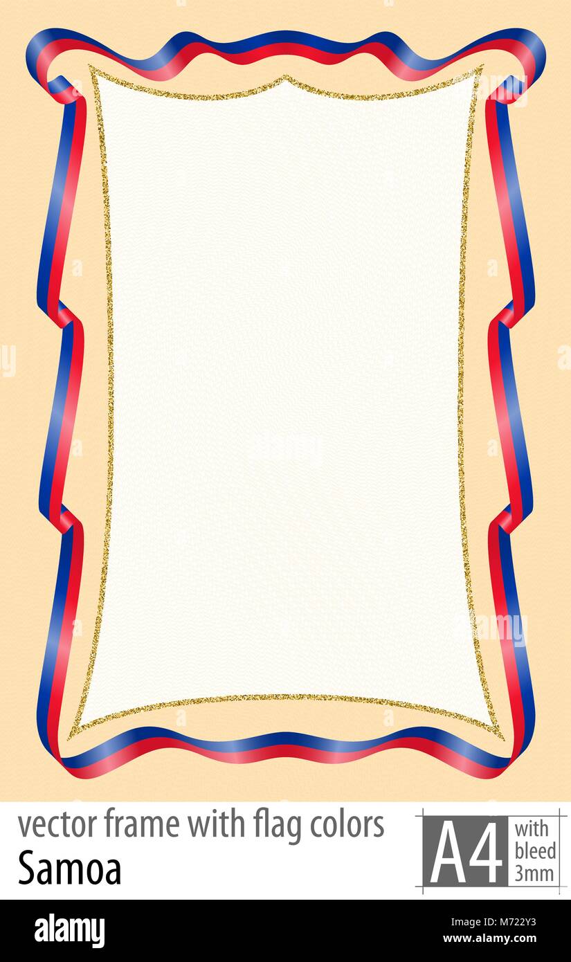 Frame and border of ribbon with the colors of the Samoa flag, with ...