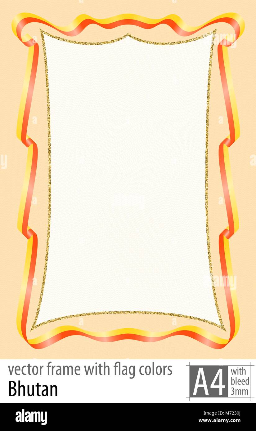 Frame and border of ribbon with the colors of the Bhutan flag, with ...