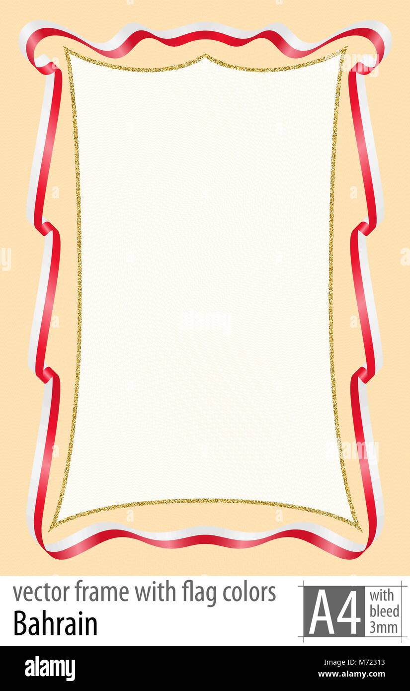 Frame and border of ribbon with the colors of the Bahrain flag, with ...
