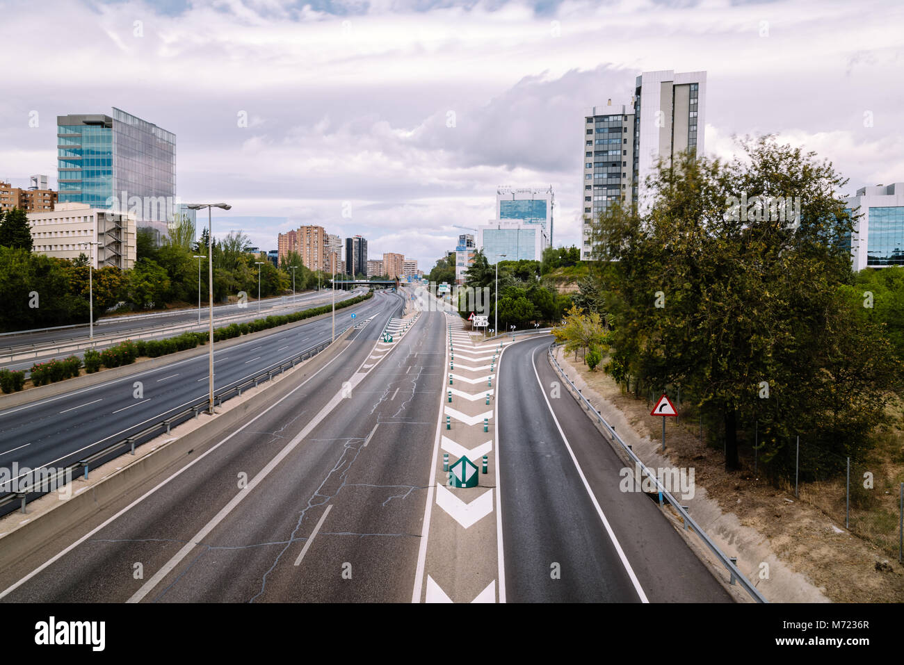 Madrid, Spain - September 9, 2017: Scenic view of empty M30 Motorway in ...