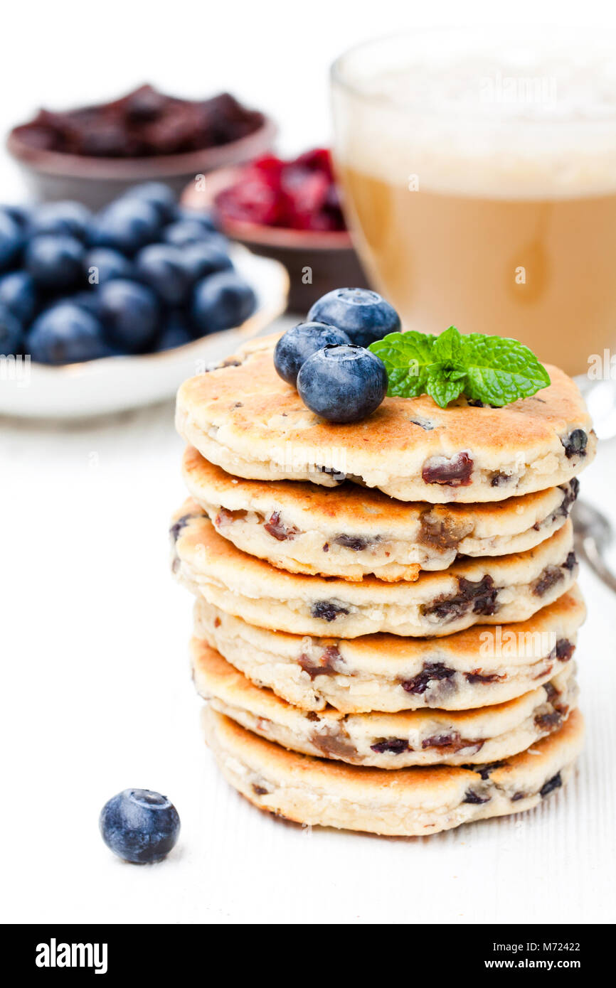 Stack of welsh cakes with blueberry and a cup of coffee Stock Photo - Alamy