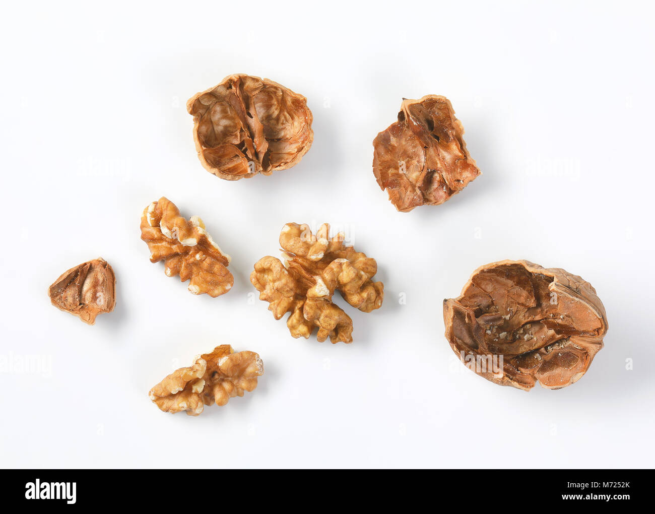 walnut kernels and shells on white background Stock Photo - Alamy