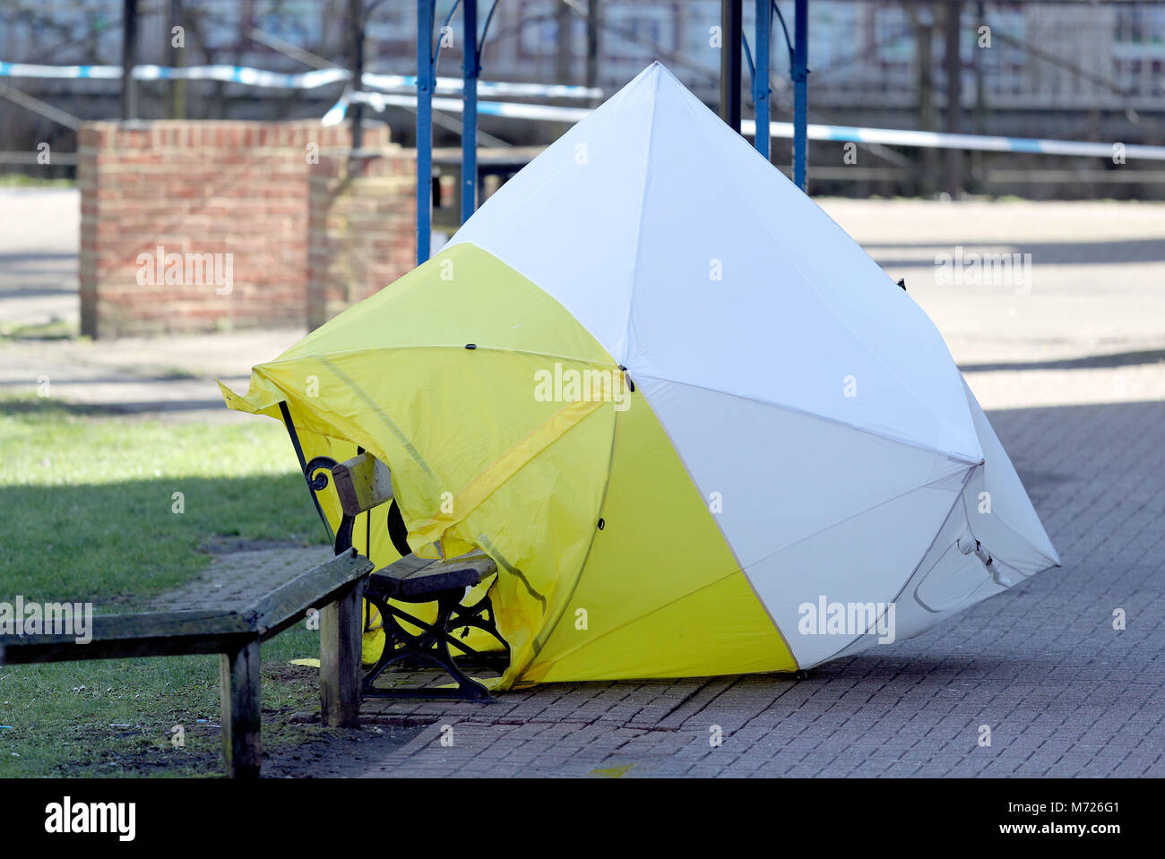 The tent covering a bench in the Maltings shopping centre in Salisbury ...