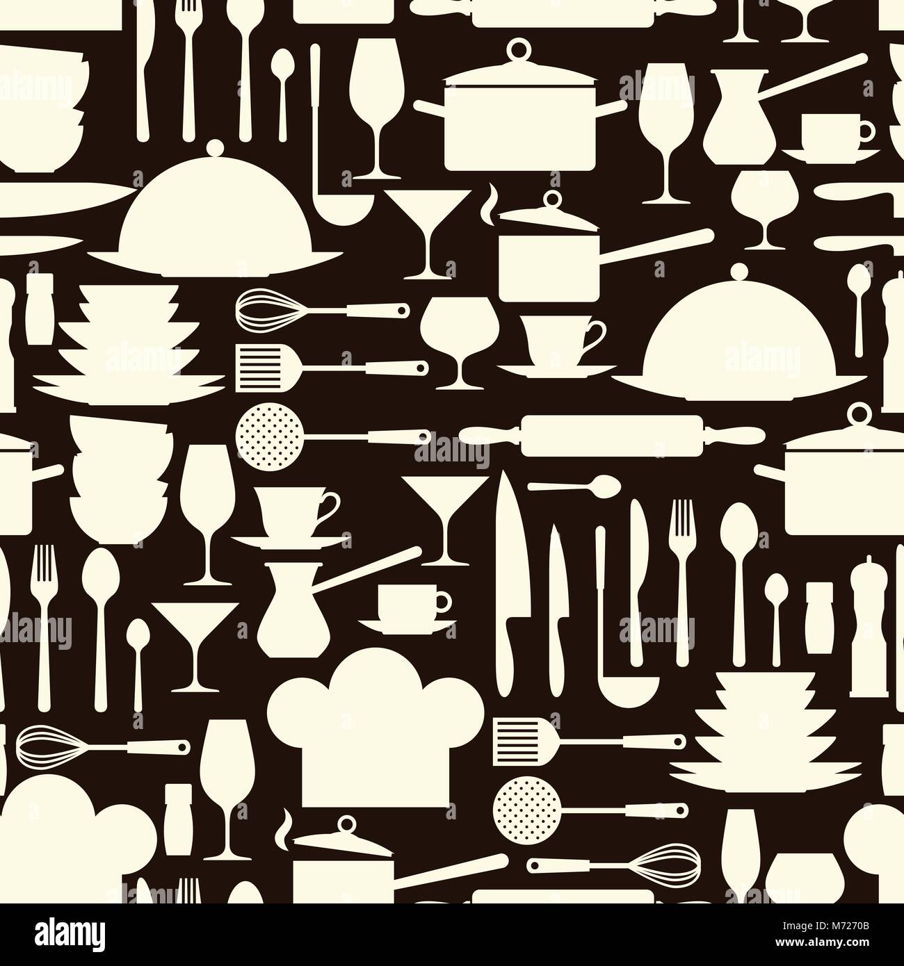 Seamless pattern with restaurant and kitchen utensils Stock Vector ...