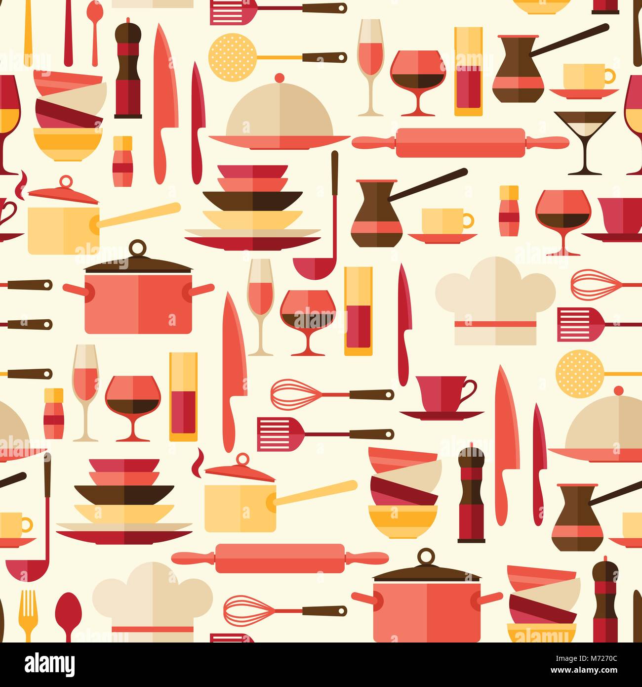 Seamless pattern with restaurant and kitchen utensils Stock Vector ...
